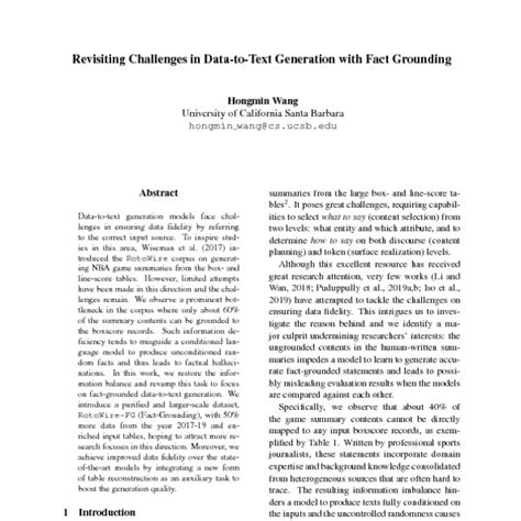 Revisiting Challenges In Data To Text Generation With Fact Grounding