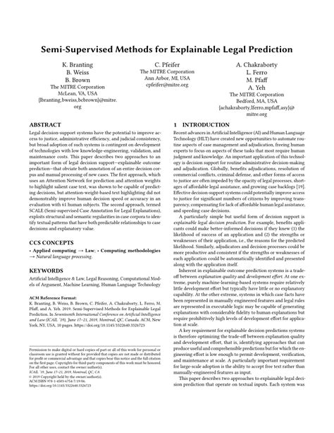 Pdf Semi Supervised Methods For Explainable Legal Prediction