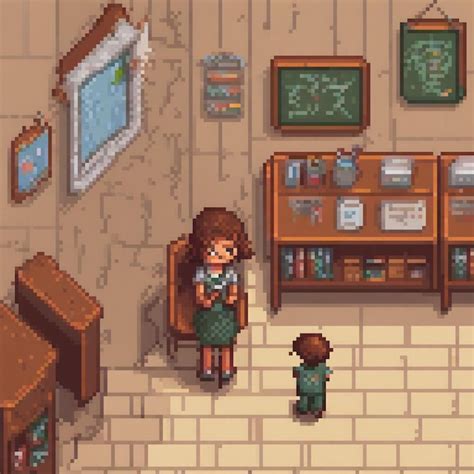Pixel Art Depicting A Girl And Boy In A Classroom Setting Premium Ai
