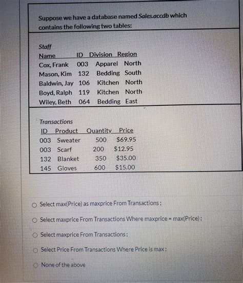 Solved Suppose We Have A Database Named Salesaccdb Which