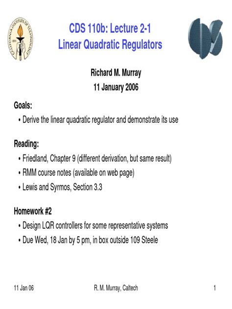 L2 1 Lqr Pdf Control Theory Differential Equations
