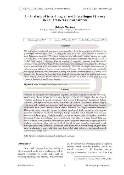 Pdf An Analysis Of Interlingual And Intralingual Errors In Efl