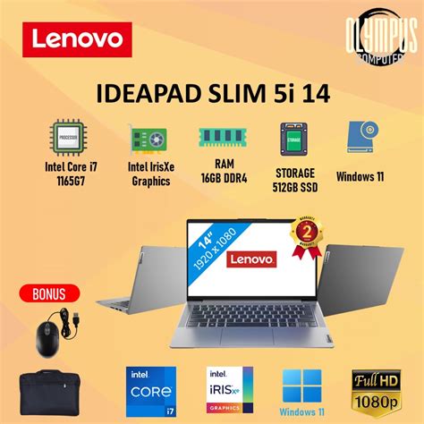 Jual Laptop Lenovo Ideapad Slim 5i 14 I7 1165G7 16GB 512SSD IrisXe W11 OHS21 14 FHD IPS Shopee
