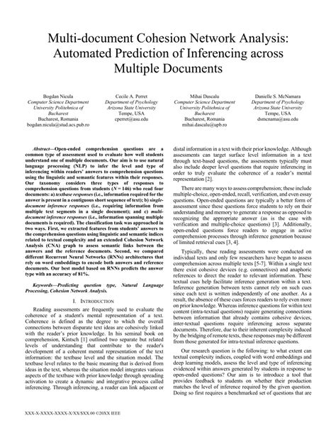 Pdf Multi Document Cohesion Network Analysis Automated Prediction Of