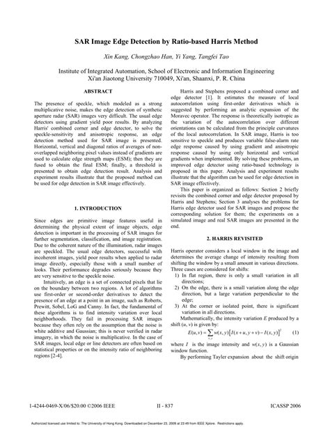 Pdf Sar Image Edge Detection By Ratio Based Harris Method