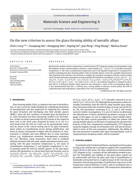 Pdf On The New Criterion To Assess The Glass Forming Ability Of