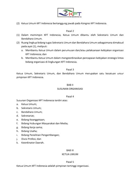 Peraturan Organisasi KFT Indonesia