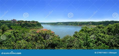 Triple Border Between Brazil Paraguay And Argentina On The Iguazu