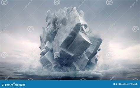Giant Iceberg In The Shape Of A Cube In The Middle Of A Stormy Ocean