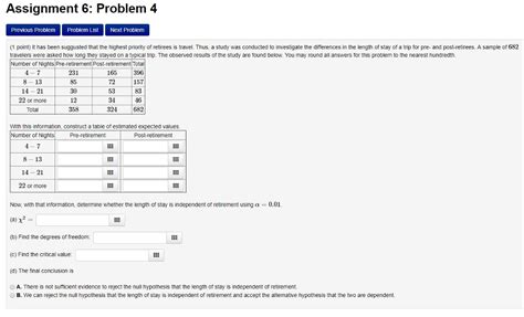 Solved Assignment 6 Problem 4 Previous Problem Problem List