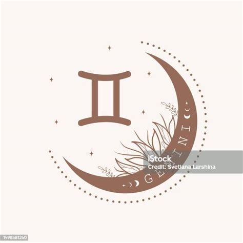 Astrological Gemini Zodiac Sign Horoscope Icon In Boho Minimalist Style