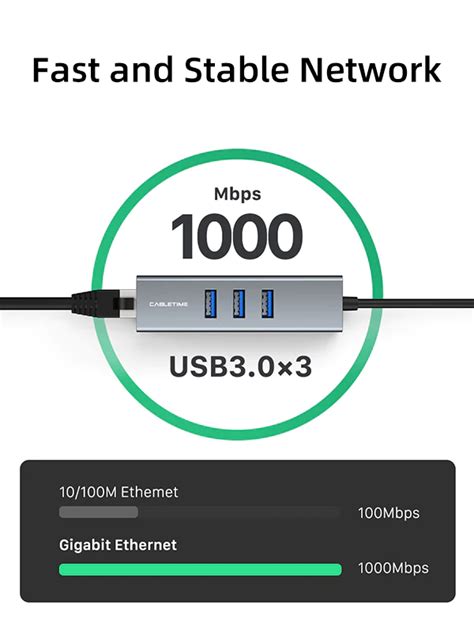 USB 3.0 3 Port Hub With Gigabit Ethernet Adapter - Quantum Tech