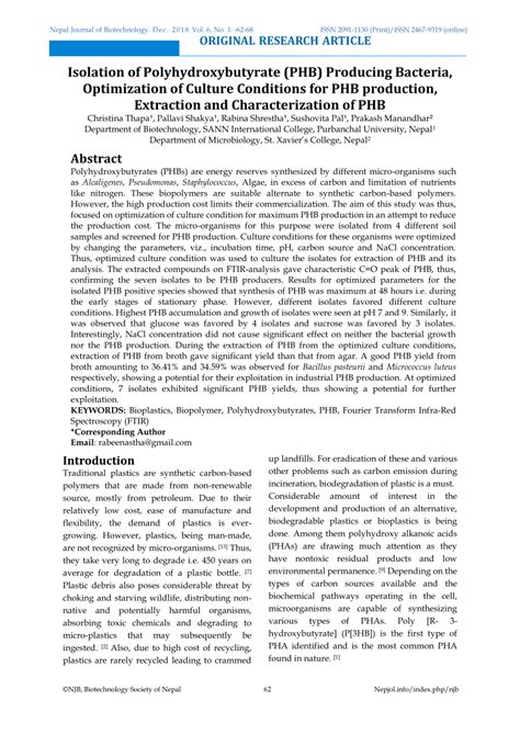 Pdf Isolation Of Polyhydroxybutyrate Phb Producing Bacteria