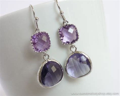 Lavender Purple Silver Drop Earrings Elegant Wedding Jewelry