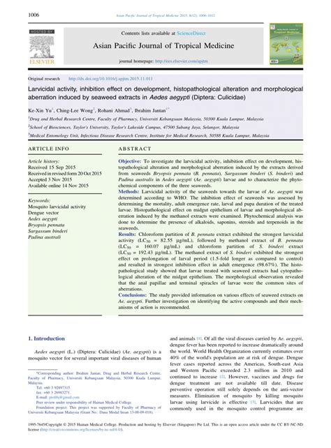 Pdf Larvicidal Activity Inhibition Effect On Development
