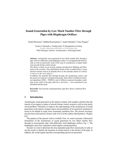 Pdf Sound Generation By Low Mach Number Flow Through Pipes With Diaphragm Orifices