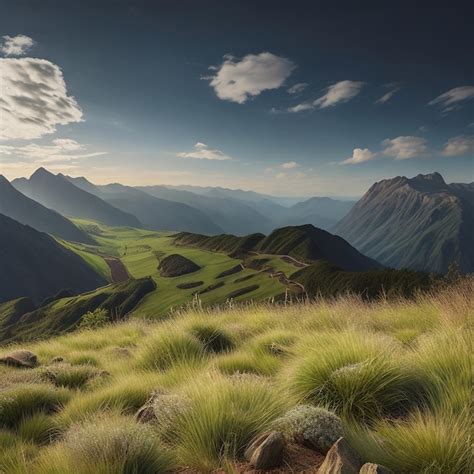 Premium Ai Image Mountain Landscape With Grass