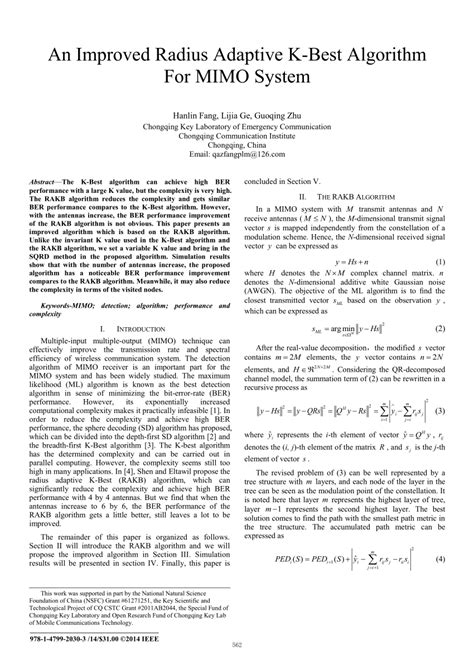 Pdf An Improved Radius Adaptive K Best Algorithm For Mimo System