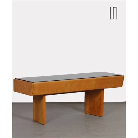 Console Basse Vintage En Bois Et Opaline 1960