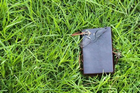 Leather Notebook On Grass Stock Image Image Of Handmade 146738537