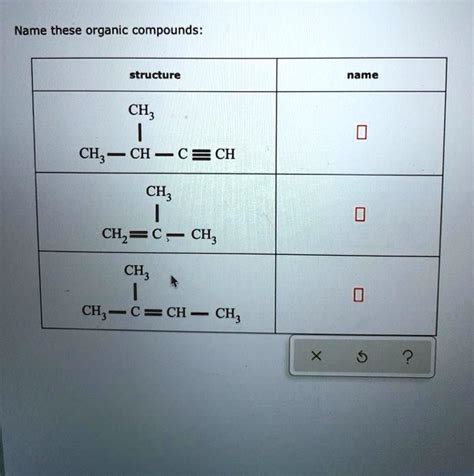 SOLVED Name These Organic Compounds Structure Name CH CH S CH C CH