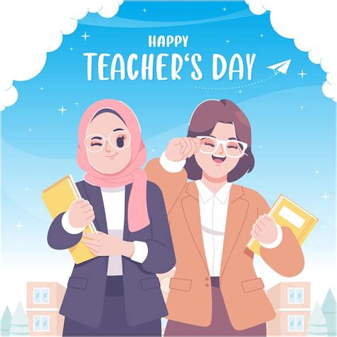 Счастливый день учителя иллюстрации фона Премиум вектор