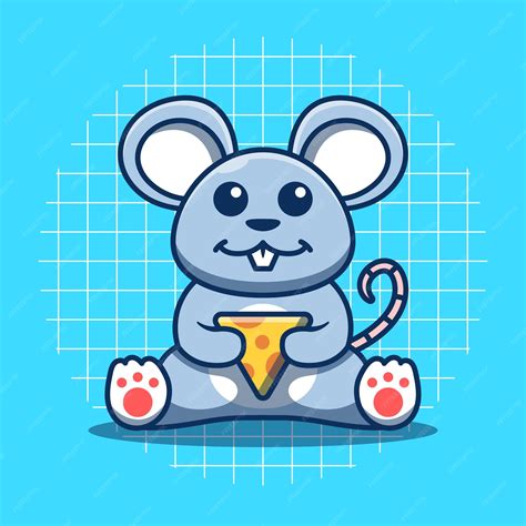 치즈 벡터 일러스트 레이 션을 들고 마우스 마스코트 평면 만화 스타일 프리미엄 벡터