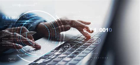 Digital Technology Data Science Cloud Computing Concept Woman Using Laptop Computer With Big