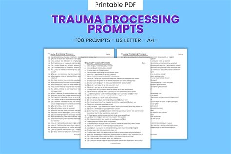 Trauma Processing Journal Writing Prompts Printable Questions PTSD Therapy Emotional