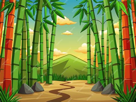 대나무 숲 터 일러스트레이션 또는 정글 터 프리미엄 Ai 생성 벡터
