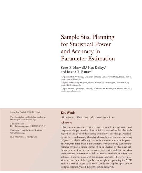 Pdf Sample Size Planning For Statistical Power And Accuracy In