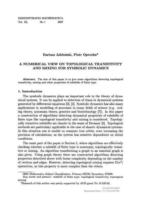 Pdf A Numerical View On Topological Transitivity And Mixing For
