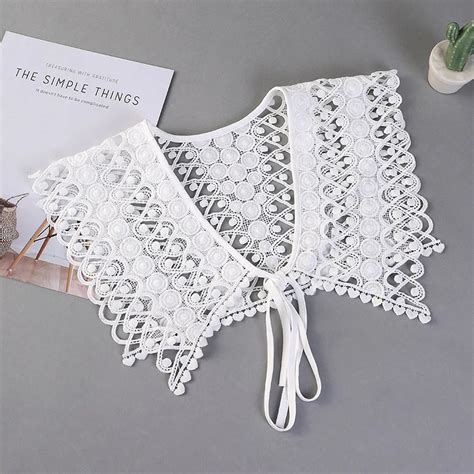 Sitonjwly 여성 셔츠 레이스 가짜 칼라 목도리 랩 소녀 인형 칼라 분리형 칼라 하프 셔츠 목걸이 숄 액세서리남자 넥타이