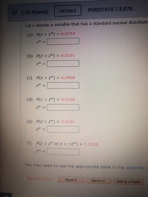 Solved Let Z Denote A Variable That Has A Standard Normal Chegg