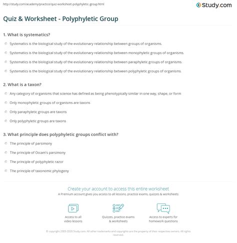 Quiz And Worksheet Polyphyletic Group