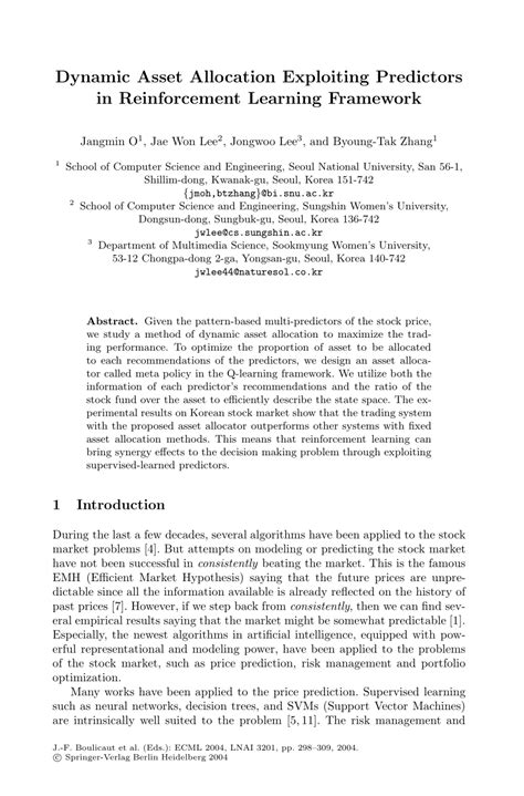 Pdf Dynamic Asset Allocation Exploiting Predictors In Reinforcement Learning Framework