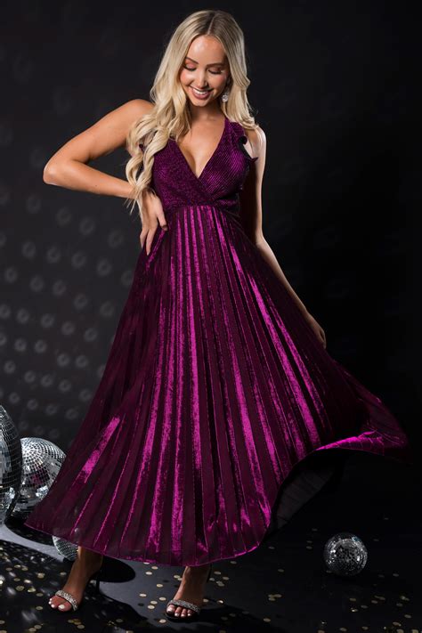 Plum Surplice Neck Sleeveless Pleated Maxi Dress Lime Lush Boutique