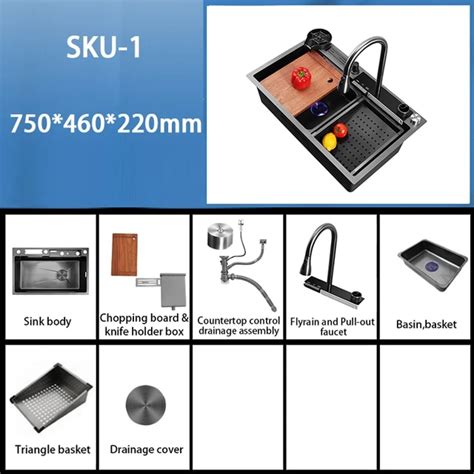 Chiuveta Multifunctionala Trendys Cu Led Suport Cutie 75x46 Cm 1 Cuva Gri