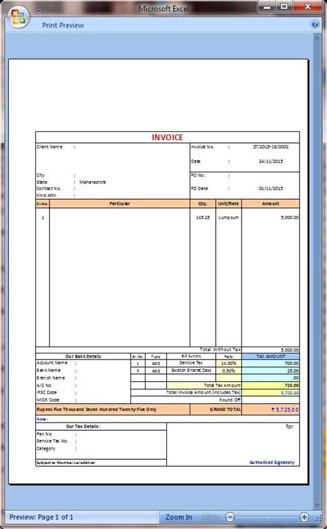Service Tax Invoice Format In Excel Service Tax Others