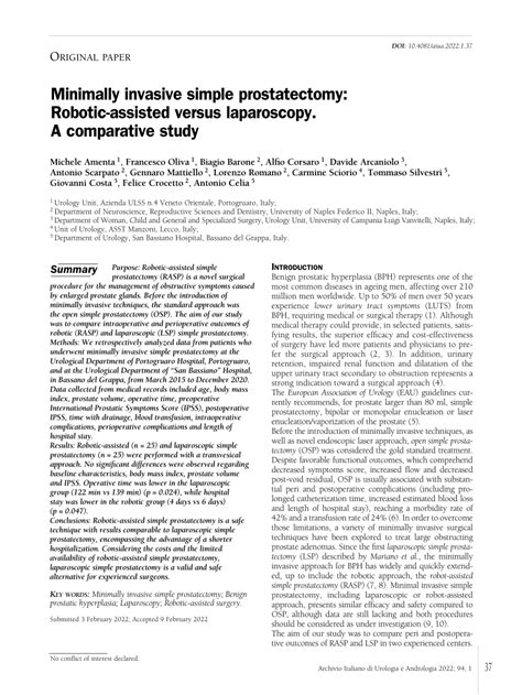 Pdf Minimally Invasive Simple Prostatectomy Robotic Assisted Versus Laparoscopy A