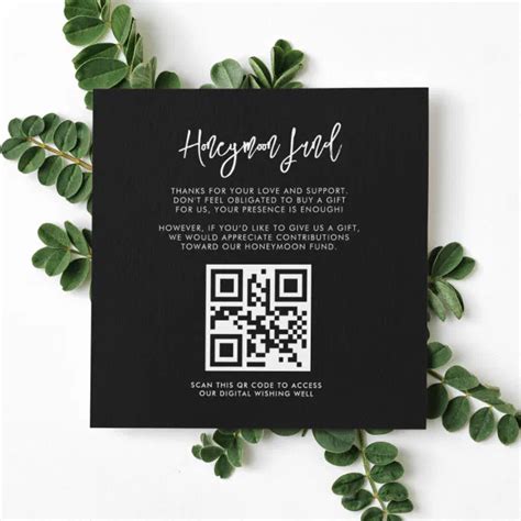Contemporary Modern Black Honeymoon Fund QR Code Enclosure Card Zazzle