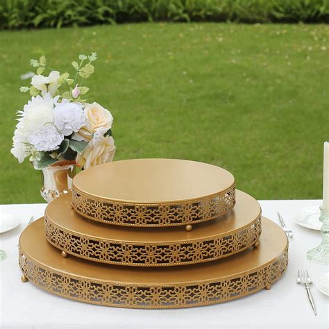 Gold Metal Fleur De Lis Round Pedestal Risers Dessert Display Stand T