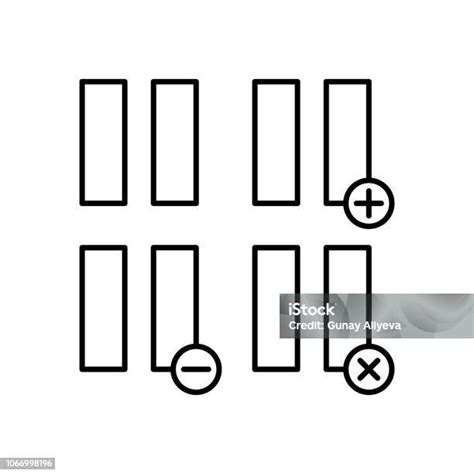 일시 중지 더하기 빼기 기호 아이콘 제거 개요 버튼 아이콘의 요소입니다 웹사이트 디자인 및 개발 응용 프로그램 개발에 대 한 얇은 라인 아이콘 0명에 대한 스톡 벡터 아트