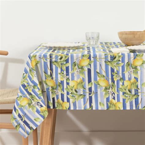 Nappe Enduite Anti Taches En 100 Coton Bleu 200x155 Cm Lemon Maisons