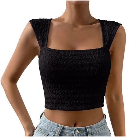 Iwruhzy Cropped Tank Tops For Women Strap Square Neck Sleeveless Shirts