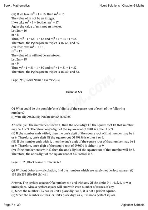 Ncert Solutions Class Maths Chapter Squares And Square Roots Question Answer Pdf