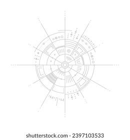 Outline Circular Technical Drawing Background Technical Stock Vector