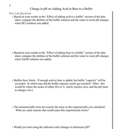 Change In PH On Adding Acid Or Base To A Buffer Chegg Com
