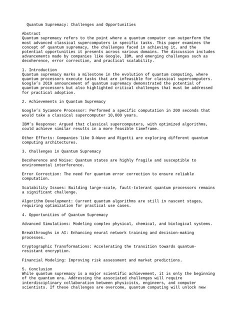 Quantum Supremacy Challenges And Opportunities Pdf Quantum