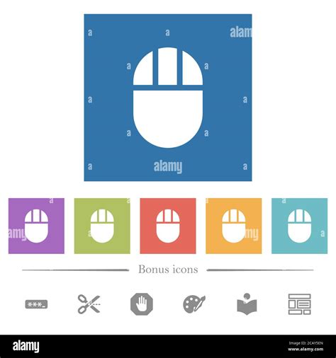 three buttoned computer mouse flat white icons in square backgrounds 6